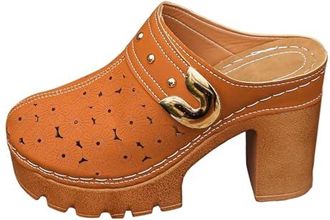 Generic Border Summer Chaussures creuses &eacute;paisses pour femme avec boucles en m&eacute;tal Sandales de style r&eacute;tro Sandales clout&eacute;es Taille 8, Orange, 36.5 EU