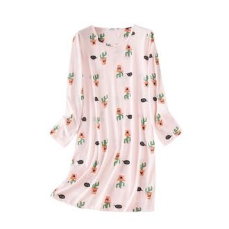 Generic Robe de nuit &agrave; manches longues pour femme Royaume-Uni - Chemises de nuit longues - Chemise de nuit d&eacute;t&eacute; d&eacute;contract&eacute;e - Pyjama confortable - Chemise de