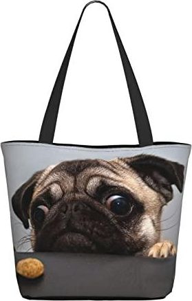 AOOEDM Sac &agrave; provisions mignon dr&ocirc;le de chien de carlin pour dames 13x11x7in. Le cadeau parfait de la Saint-Valentin. Cest de la Saint-Valentin pour maman, f