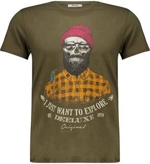 Deeluxe T-Shirt TELLSON 100% Coton - Manches Courtes - Collection Automne - Hiver - Style D&eacute;contract&eacute; pour Homme - Confortable - Taille L - Khaki