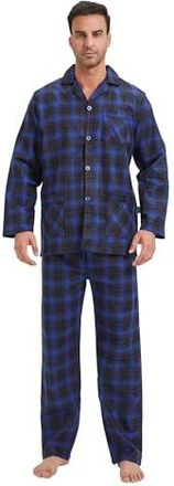 Global Homme Pyjama Flanelle Ensembles de Pyjama Homme Coton Vêtements de Nuit Haut Deux Pièces Chaud Pyjama Sets Boutonnés à Manches Longues Loungewear Carr