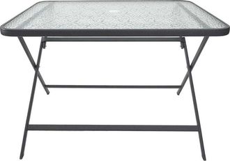 Altobuy Table pliante en m&eacute;tal anthracite et plateau en verre tremp&eacute; - CHRISTINA