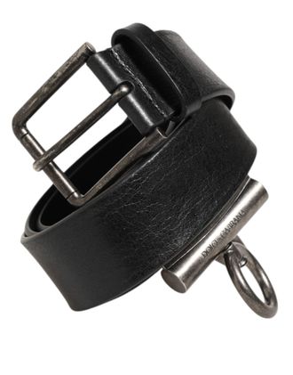 Dolce & Gabbana Mens Black Leather Side Rings Brass Buckle Belt Horse