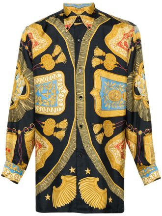 Hermès chemise en soie à imprimé graphique (années 1990) - Noir