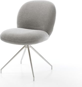 DELIFE Esszimmerstuhl Nube-Flex Strukturstoff Soft Grau Kreuzgestell konisch Edelstahl Taschenfederkern, Esszimmerst&uuml;hle