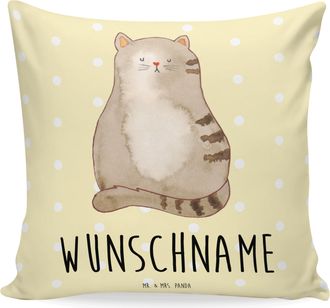 Mr. & Mrs. Panda Kopfkissen Katze Sitzen - Personalisierte Geschenke, Herz, Wunschname, Cat, Katzen, Kissen, Personalisiert, Bedrucken, Name, Cats