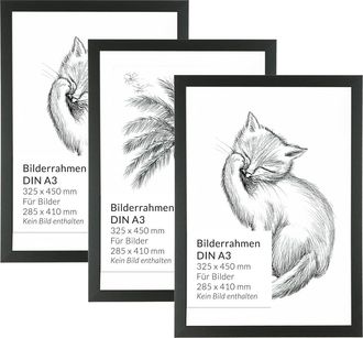 Licht-Erlebnisse Bilderrahmen A3 Rahmen Schwarz 3er Set Holz Kunststoff bruchsicher 45 x 32,5 cm Fotorahmen eckig Hoch- und Querformat