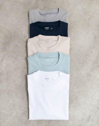 Hollister 5er-Pack Alltags-T-Shirts in neutralen Farben und Blau
