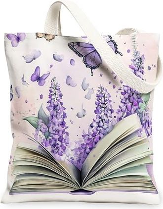 Generic Sac fourre-tout en toile de glycine printani&egrave;re pour le shopping 33 x 38 cm, sac d&eacute;picerie r&eacute;utilisable pour femme, peinture de voyage florale, d&eacute;cora