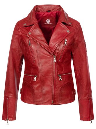 Rock Creek Damen Lederjacke Biker Jacke Echtleder Motorradjacke Leder Jacken Damenjacke Stehkragen Winterjacke &Uuml;bergangsjacke D-490 Feuerrot L