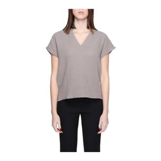 Jacqueline de Yong Strukturierter V-Ausschnitt Top- Kurze &Auml;rmel - - Tops - Damen - Beige - L