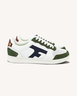 Faguo Baskets cuir blanc, bleu et kaki