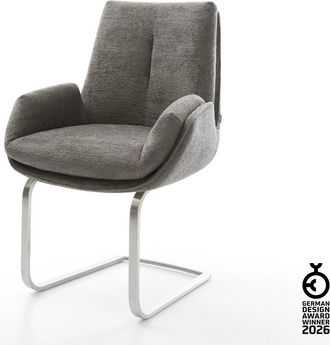 DELIFE Freischwinger Clea-Flex Boucl&eacute; Soft Schlamm Freischwinger flach Edelstahl, Esszimmerst&uuml;hle