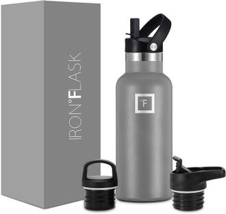 Iron Flask Edelstahl Trinkflasche mit 3 Deckel - Auslaufsicher Thermosflasche - Metall Wasserflasche Doppelwandig Isoliert BPA-freie fur Sport Schule Fitness Cam