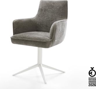 DELIFE Drehstuhl Heira-Flex mit Armlehnen Boucl&eacute; Soft Schlamm Fu&szlig;kreuz Wei&szlig; 360&deg; drehbar Wippfunktion Taschenfederkern, Esszimmerst&uuml;hle