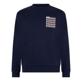Aquascutum Active Macro Iconic Pocket Crewneck Marineblaues Sweatshirt