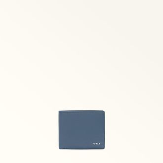 Furla Man Project Bi-fold-portemonnaie S Grigio Blu Blau Strukturiertes Kalbsleder Milos Herren
