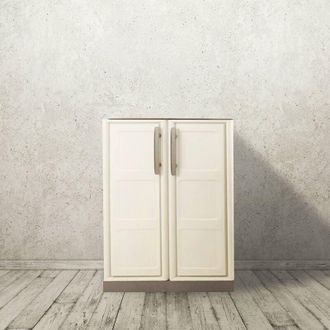 Dmora Mehrzweck Au&szlig;en oder Innenschrank, niedriger Kleiderschrank mit 2 T&uuml;ren und 1 Polypropylen Regal, 100% Made in Italy, 70x39h86 cm, beige Farbe - Dmora