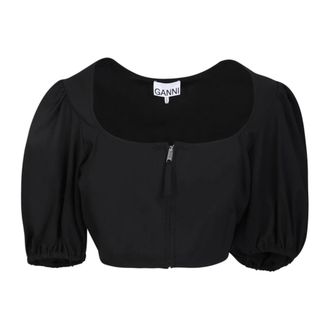 Ganni Femme, Blouses et Chemises, Noir, Taille: 40 FR Crop Zip Blouse