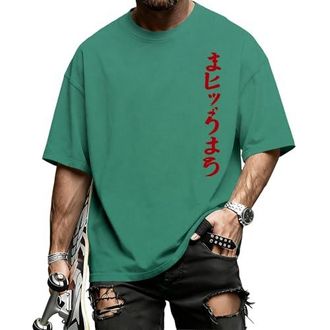 Generic T-shirt graphique japonais pour homme, art graphique Geisha | Chemise surdimensionn&eacute;e &agrave; manches courtes et col rond d&eacute;contract&eacute; - pour le sport, Vert,