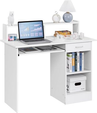 Yaheetech Schreibtisch Computertisch mit Ablage, Bürotisch PC-Tisch Tisch für Home Office Kinderzimmer 106 x 94 x 50 cm, Weiß