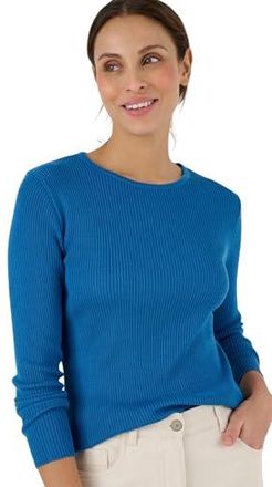 Damart Pull Col Rond 50% Laine M&eacute;rinos Uni Et Ray&eacute; Femme Bleu Taille 38/40