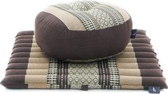 Leewadee Meditationsset Yogaset aus Meditationskissen Zafu und kleiner rollbarer Sitzmatte Zabuton &Ouml;kologisches Naturprodukt, Kapok, Braun