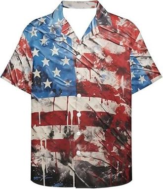 Keephen kewing Patriotique Drapeau USA Chemises Hommes/Femmes Aigle/Loup Impression 3D Chemise Hawaiienne Chemise &agrave; Boutons Cool Plage Vacances Col &agrave; Revers H