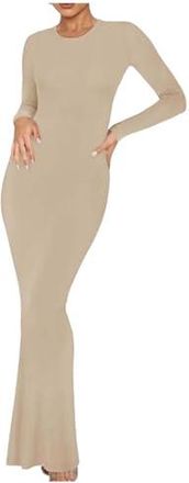 Generic Robe dautomne sexy &agrave; coupe &eacute;troite et mi-longue pour femme avec manches longues d&eacute;contract&eacute;es Sweat-shirt &agrave; fleurs pour femme, kaki, L