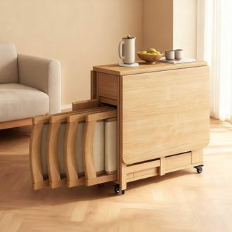 Generic Klappbarer Esstisch Mit St&uuml;hlen, Platzsparendes Design Aus Massivholz Mit Schublade for Esszimmer, Wohnzimmer Und Restaurant