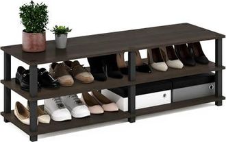 Furinno Turn-S-Tube No Tools 3-stufiges, breites Schuhregal, Dunkelbraun/Schwarz