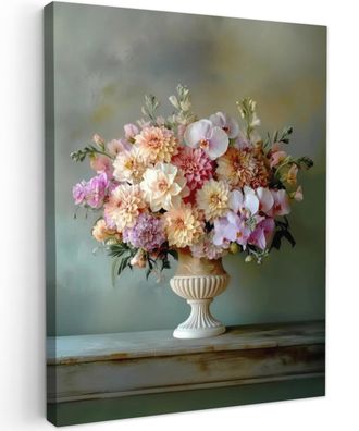 MuchoWow © Wandbilder 50x70 cm Wohnzimmer Wanddeko Schlafzimmer Zimmerdeko Wandgemälde Zimmer Deko auf Wand Dekoration Wall Art Orchidee - Blumenstrauß - Vase 