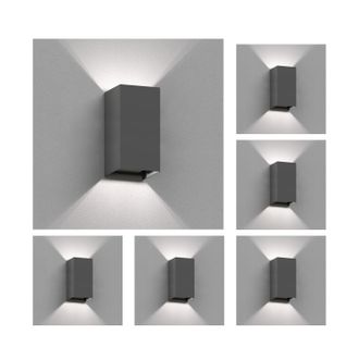 LEDs Com 6 Stück Wandleuchte CUBEL für außen, anthrazit, IP65, Up & Downlight, rechteckig, inkl. LED Lampe, 4,4 W, 596lm, weiß