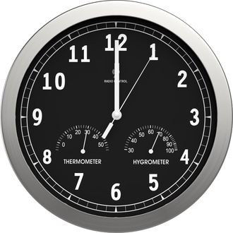 bonVIVO Funk Wanduhr ohne Tickger&auml;usche Gro&szlig;e K&uuml;chenuhr Funkuhr f&uuml;r Wand in Bad B&uuml;ro Home Office Wohnzimmer Lautlos Mit Luftfeuchtigkeit Temperaturanzeige (30