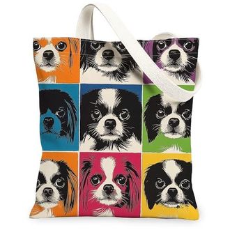 Generic Pop Art Sac fourre-tout en toile motif chien menton japonais 33 x 38,1 cm, motif chiot abstrait amusant et amusant pour femme, animal de compagnie, pe