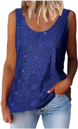 Generic D&eacute;bardeur Femme Maillot De Corps Haut Femme Estival orn&eacute; de Sequins sans Manches avec Encolure d&eacute;corative Style &eacute;l&eacute;gant pour f&ecirc;tes et Sorties