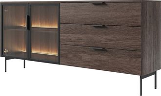 Vente-Unique Sideboard mit 2 T&uuml;ren und 3 Schubladen mit LEDs - Natur und Schwarz - FOGLERI