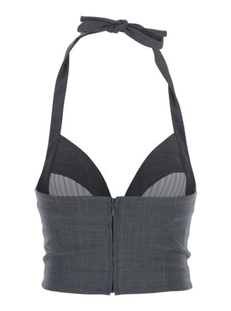 Shushu/Tong Womens Cami Top Halter Bow Tie Grey Wool Tops