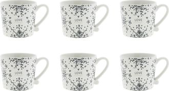 Bastion Collections 6er Set Tassen Love Always wei&szlig; mit schwarzen Ranken 220ml