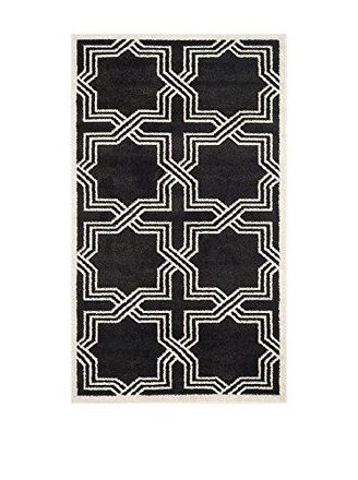 Safavieh Tapis géométrique pour Intérieur et extérieur - Amherst Collection, Tapis à poil court, Anthracite et Ivoire, 91 X 152 cm