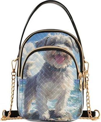 Mnsruu Sac à bandoulière pour femme - Motif chien blanc amusant - Sac à dos dété à bandoulière avec sangle réglable