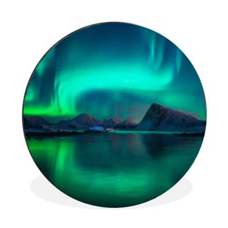 MuchoWow Wandbild Rund Wanddeko Deko Wohnzimmer Bilder 30x30 cm Nordlichter - Berge - Norwegen