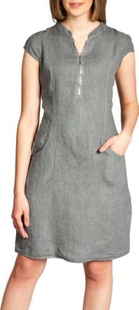 CASPAR Fashion Sommerkleid SKL040 knielanges Damen Leinenkleid mit Rei&szlig;verschluss Ausschnitt Luftig leicht, figurumspielende Form, mit seitlichem Jersey-Einsatz