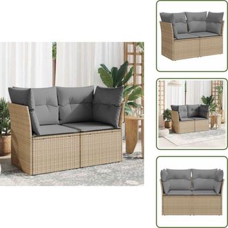 vidaXL Gartensofa mit Kissen 2-Sitzer Beige Poly Rattan - Outdoor M&ouml;bel - Gartenm&ouml;bel - Esszimmergarnitur - Balkonm&ouml;bel - Lounge Set