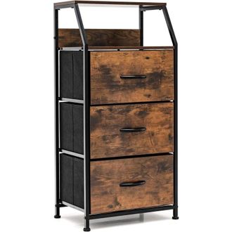 Costway Nachtschrank mit 3 Schubladen und Ablage Aufbewahrungsschrank, Kommode Holz für Wohnzimmer, Schlafzimmer 45x30x92cm - Costway