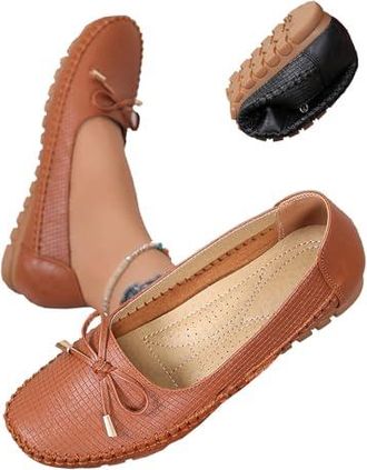 Generic Mocassins plats d&eacute;contract&eacute;s &agrave; enfiler pour femmes, mocassins plats textur&eacute;s, chaussures de marche d&eacute;contract&eacute;es avec noeud pour le travail, marron, 3