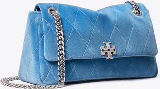Tory Burch Kleine, gesteppte Charlie Schultertasche aus Samt mit Pav&eacute;