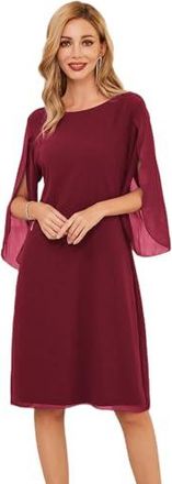 Grace Karin Robe DÉté pour Femme Manches 3/4 Décontractée en Mousseline de Soie Coupe Ample Élégante Robe de Cocktail Tenue Décontractée Bordeaux M Grande Taille