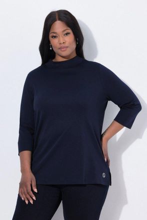 Ulla Popken T-Shirt Shirt A-Linie Stehkragen 3/4-Arm Pima Cotton