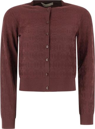 Tory Burch Cardigan T Monogram Jacquard - Femme - Pulls - Brun - Taille: 42 FR
